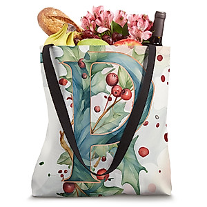 Holly Leaves Berries December Birth Flower Initial Letter P Tote Bag