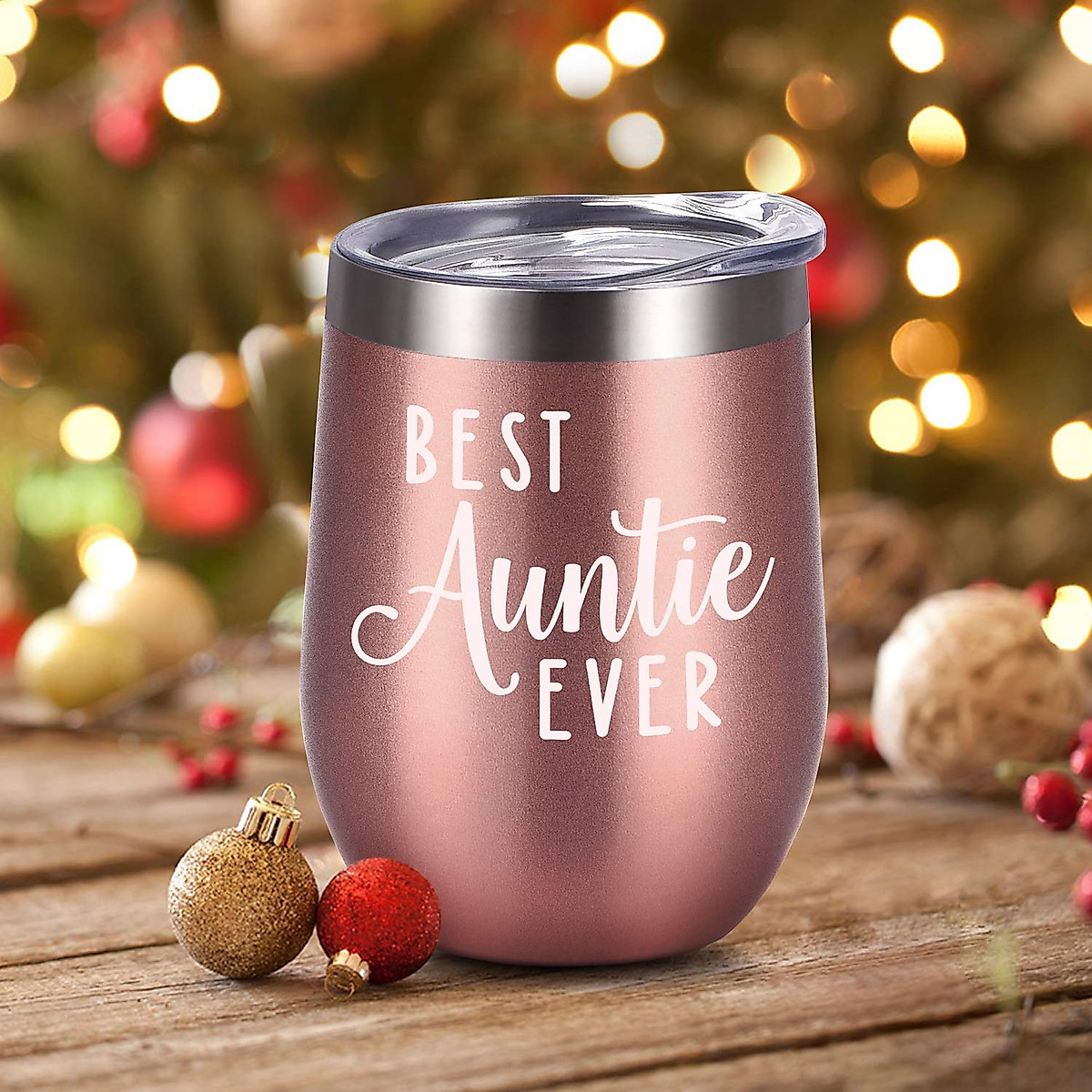 GINGPROUS Best Auntie Ever Wine Tumbler, Funny Auntie Birthday Gifts for New Aunt to Be for Mother's Day, Christmas Xmas Present, 12 Oz Stainless Steel Wine Tumbler Auntie Sippy Cup