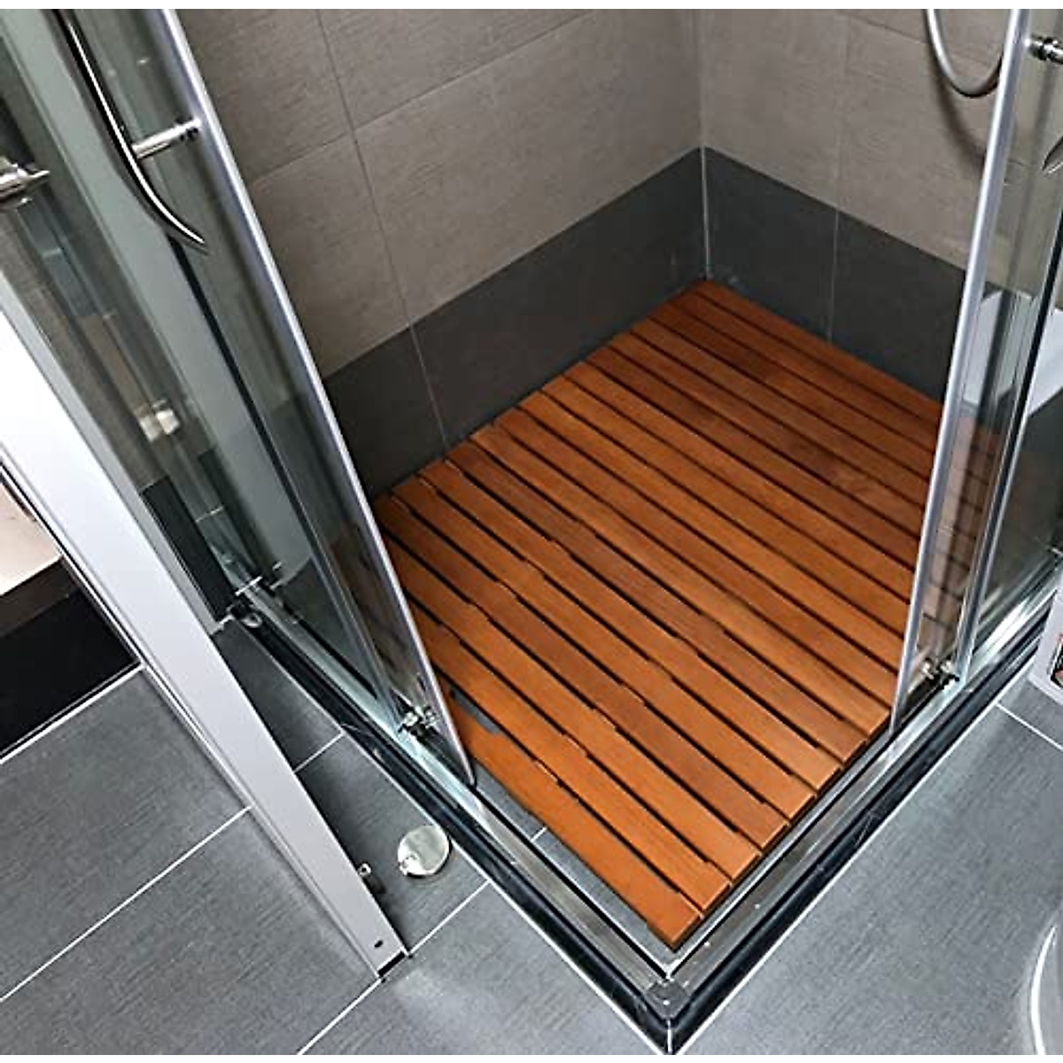 SRNSAEB Wood Bath Mats for Bathroom Floor, Non Slip Wooden Bathmat for Shower, Bathtub, Sauna, Hot Tub, Spa, Portable Front Door Mat (Size : 60x70x4.3cm(23.6x27.6x1.7in))