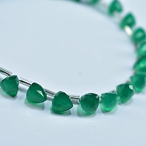Natural Green Onyx Trillion Faceted Beads 7 mm 7 inch Long String Jewelry Making Gemstone Beads for Necklace Bracelet