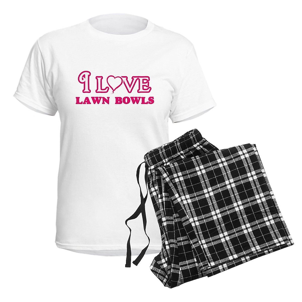 CafePress I Love Lawn Bowls Pajamas Women's Novelty Cotton Pajama Set, Comfortable PJ Sleepwear With Checker Pant