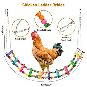 WIOR 9 Packs Chicken Toys for Coop, Chicken Swing Set Chicken Mirror Chicken Ladder Bridge Chicken Xylophone Toys with Bells for Hens, Chicken Vegetable Hanging Feeder for Poultry Rooster Bird Parrot