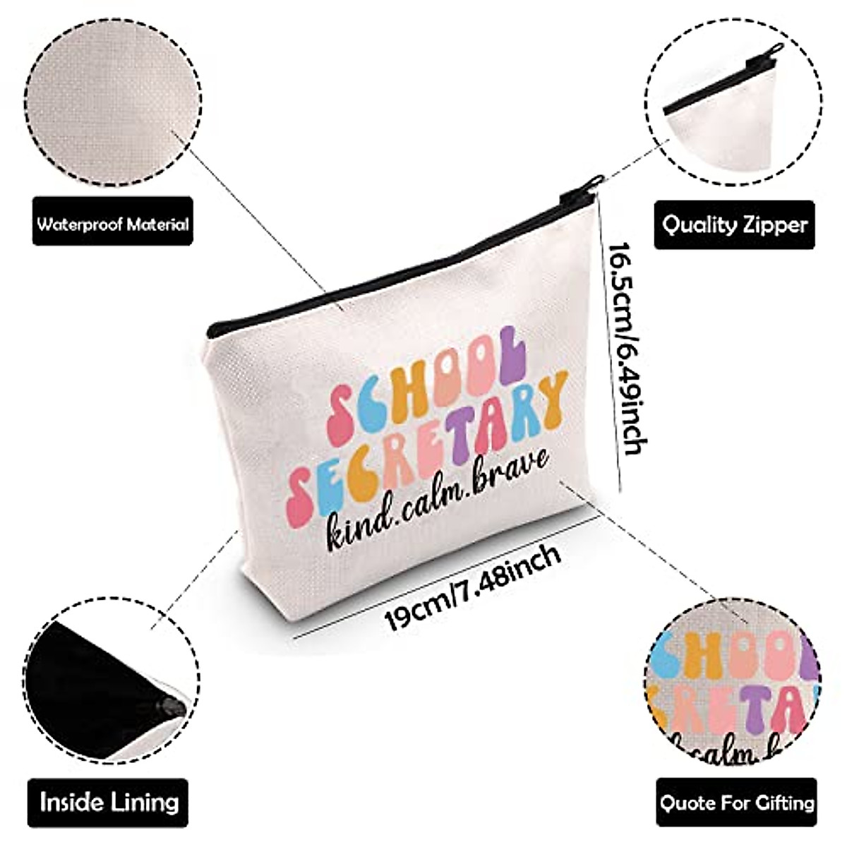 ZJXHPO Administrative Assistant Cosmetic Bag School Secretary Kind Calm Brave Makeup Bag With Zipper School Secretary Pencil Case School Secretary Thank You Gift (School Secretary Kind)