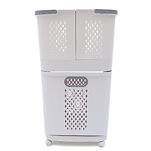 Headery 2 Layer 3 Movable Household Laundry Baskets, PP Laundry Hamper with Universal Wheels, Large Floor-standing Clothes Storage Dirty Clothes Basket with Thickened Handles(White)