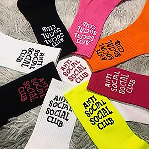 5/8 Pairs Unisex ANTI SOCIAL ANTI CLUB Letter Slogan Crew Socks, Stylish Hip Hop Graffiti Street Socks for Teens (Value Pack D-8 Pairs,Unisex Adult,Unisex,Adult,US,Alpha,Medium,Regular,Regular)