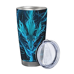 Blue Dragon 20oz Tumbler Stainless Steel Vacuum Insulated Coffee Travel Mug, Durable Insulated Coffee Travel Mug with Splash-Proof Lid Metal Straw and Brush Thermal Cup for Outdoor