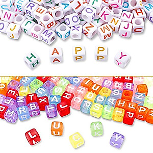 1400pcs 5 Color Acrylic Alphabet Cube Beads Letter Beads with 1 Roll 50M Crystal String Cord for Jewelry Making（6mm）