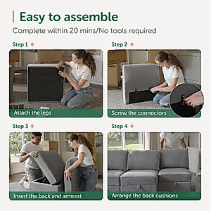 HONBAY Convertible Modular Sectional Sofa L-Shape Sectional Couch with Reversible Chaise Modular Sofa with Storage Seats, Grey