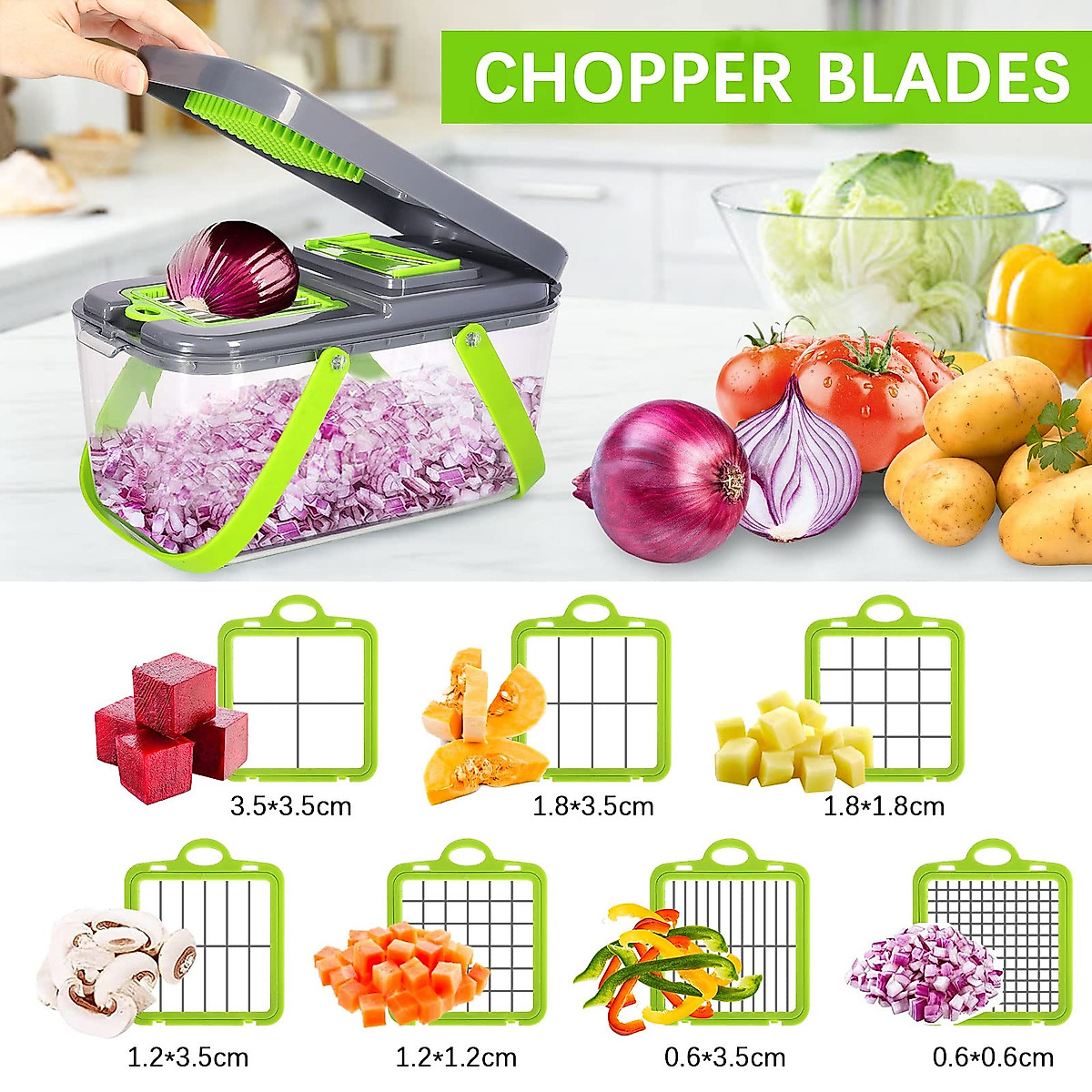 MINGPINHUIUS 22-in-1 Vegetable Chopper Multifunctional Food Chopper with 13 Blades, Onion Mincer Chopper, Food Chopper Slicer Dicer Cutter with Container
