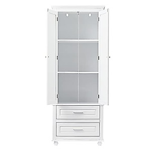 Tall Storage Cabinet with 2 Drawers and Double Door for Bathroom/Office, White Freestanding Kitchen Pantry Cabinet, Bathroom Cupboard w/Adjustable Shelf, Floor Cabinet Bookcase with Door (White-ty1)