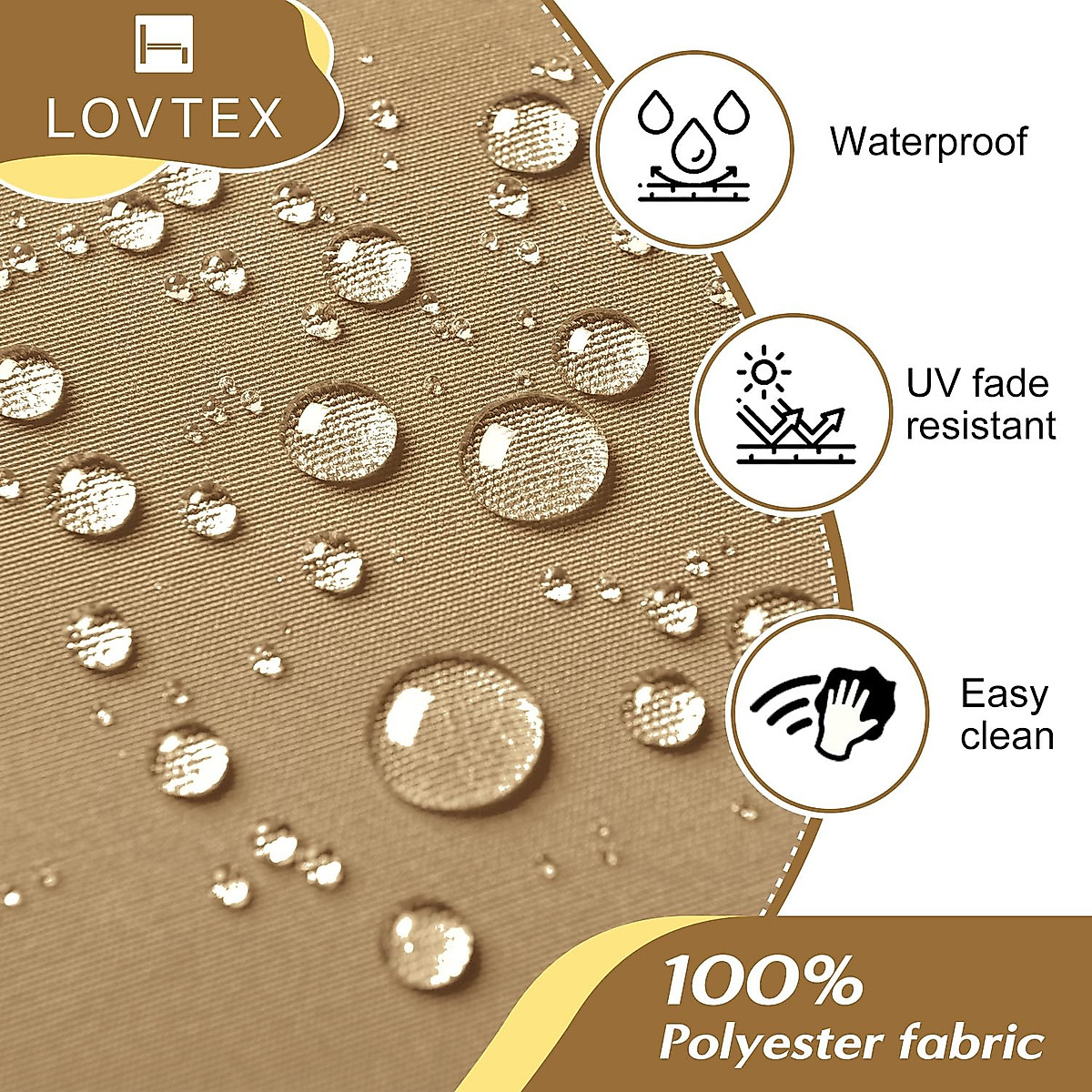 LOVTEX Outdoor Chair Cushions Set of 4, Outdoor Patio Chair Cushions with Ties,Waterproof Chair Cushions for Outdoor Furniture, 18.5 x 16 x 3 inch, Khaki