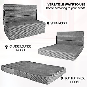 Slumbrae Folding Sofa Bed, 6" [Twin] Foldable Sofa Mattress with Back Support & Fixed Velcro for Living Room & Office, Grey, 75" * 38"