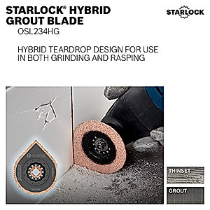 BOSCH OSL234HG 1-Piece 2-3/4 In. x 1/8 In. Starlock Oscillating Multi Tool Grout & Abrasive Carbide Grit Hybrid Grout Blade for Grinding & Rasping Applications