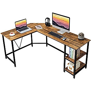 GreenForest L Shaped Computer Desk with Storage Shelves, 66 inch Modern Large Corner Gaming Desk for Home Office PC Workstation Space Saving Space, Walnut
