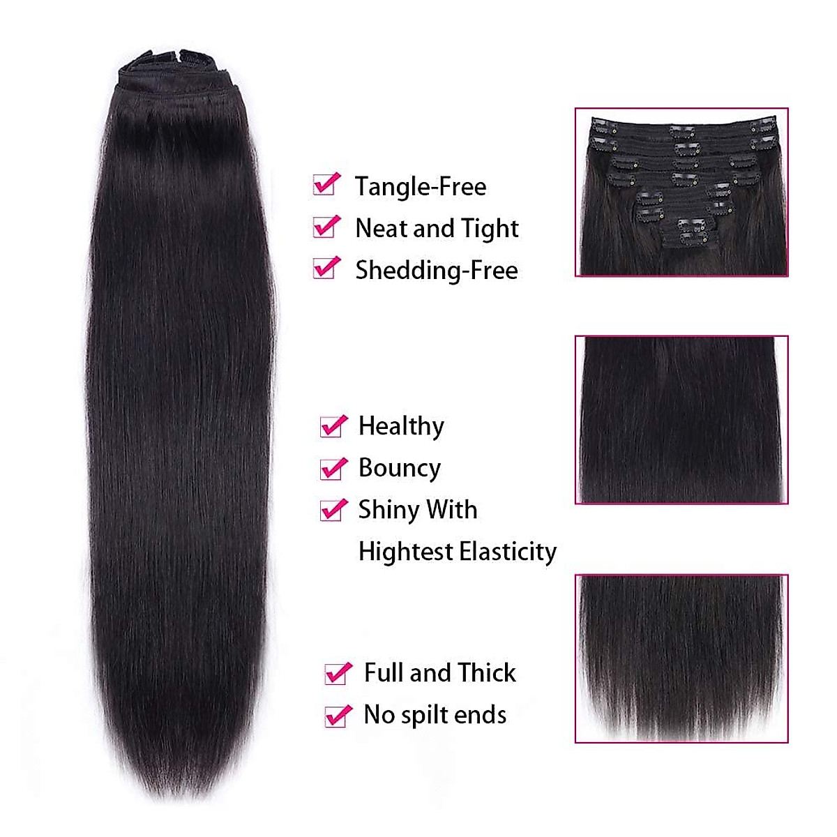 Straight Clip in Hair Extensions Real Human Hair Black Women Natural Black Clip ins for Women 18 Inch Seamless Clip in Hair Extensions Soft and Natural Straight Hair Extensions120g 8pcs