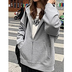 Aisongyuan Womens Zip Up Hoodie Drawstring Lightweight Long Sleeve Sweatshirt with Kanga Pocket(Grey,L)