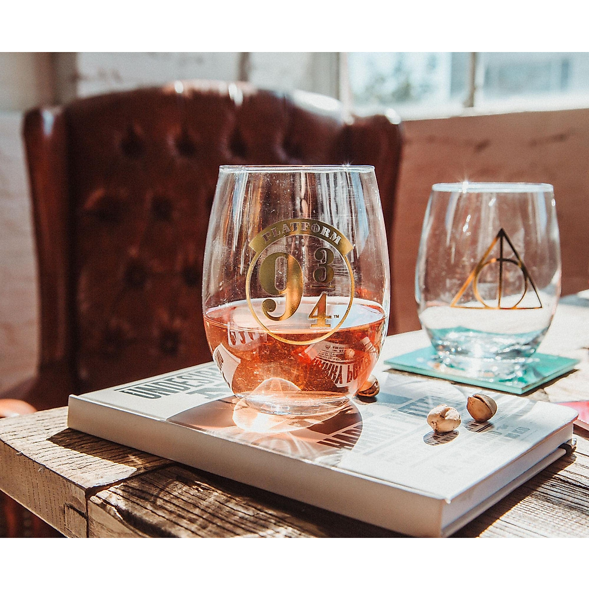 Toynk Harry Potter Icons Stemless Wine Glasses, Set Of 4 | Each Holds 20 Ounces