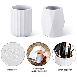 2 Pieces Silicone Pencil Holder Geometric Pen Cup Round Pen Container Desktop Pencil Stationary Holders Makeup Brush Holder for School Office Home Desk Supplies