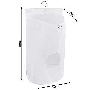 Hanging Mesh Laundry Bag, Large Collapsible Laundry Hamper Bag Quick Dry Bathroom Storage Organizer Caddy with Durable Hanger(White)