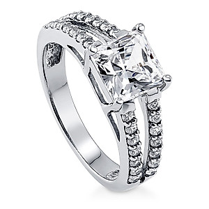 BERRICLE Sterling Silver Solitaire Wedding Engagement Rings 2 Carat Princess Cut Cubic Zirconia CZ Split Shank Ring for Women, Rhodium Plated Size 6