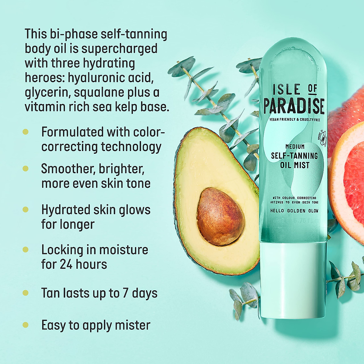 Isle of Paradise Self Tanning Oil Mist, Medium (Golden Glow) - Color Correcting Self Tan Spray, Vegan, Cruelty Free, 6.76 Fl Oz