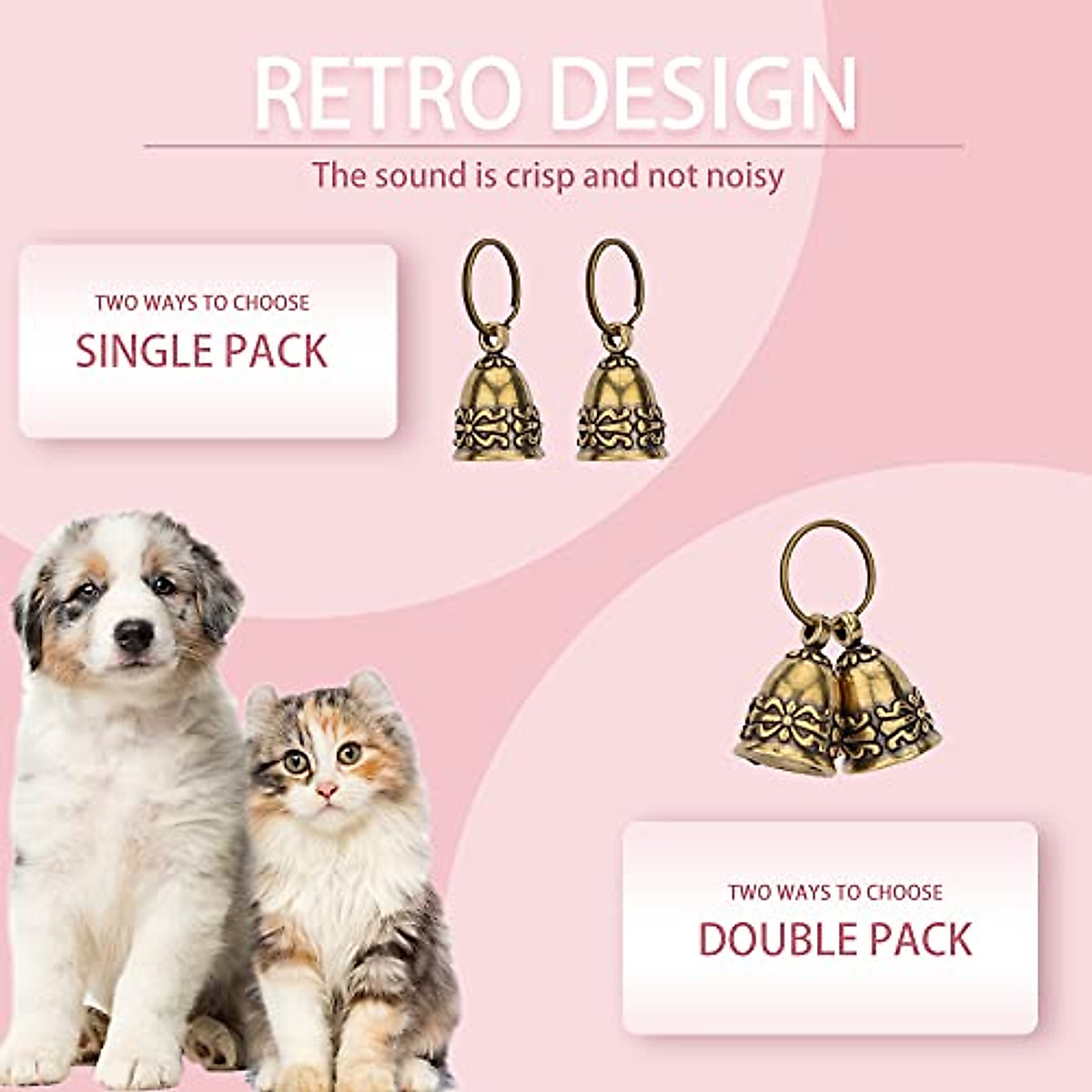 kcrygogo Copper Collar Bell for Small Pet, 0.7 inch Bell for Cats and Small Dogs,Noise Maker Anti-Theft Bell with Silver Pet Anti-Lost ID Pendant Tags (2Set)