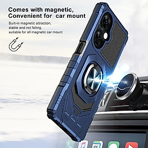 TJS Compatible for OnePlus Nord N30 5G Case, with Tempered Glass Screen Protector, Metal Ring Magnetic Support Kickstand Heavy Duty Drop Protection Cover Phone Case (Blue)