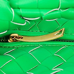 CINQ Boutique - Imported Genuine Leather Woven Knot Designer Women Shoulder Handbag - Green With Gold Accents - 1 Count