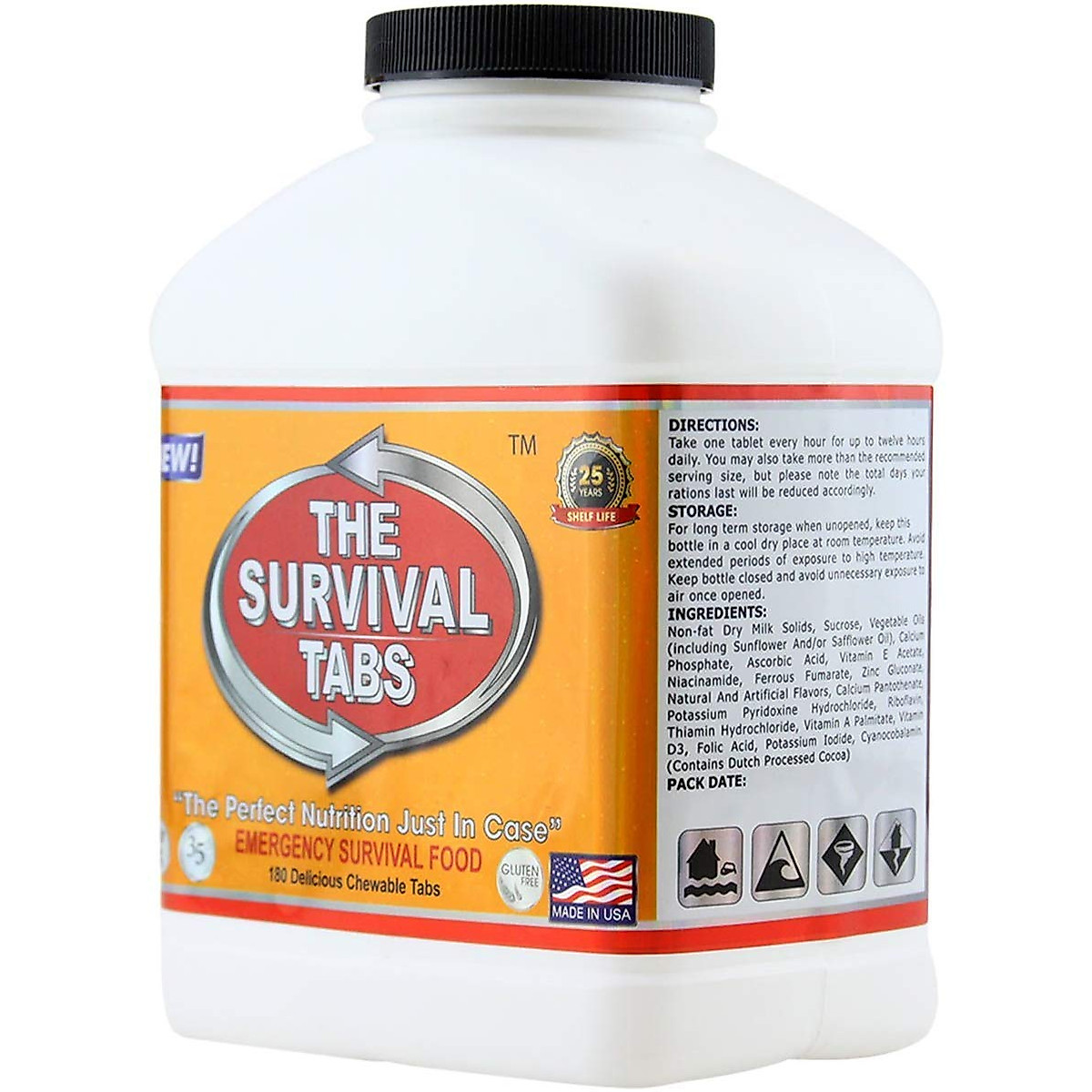 Emergency Survival Food Tablets 1 bottle 180 count Vanilla Flavored