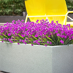 Artificial Fake Flowers, 4 Bundles Outdoor UV Resistant Greenery Shrubs Plants Indoor Outside Hanging Planter Home Garden Décor（Purple）