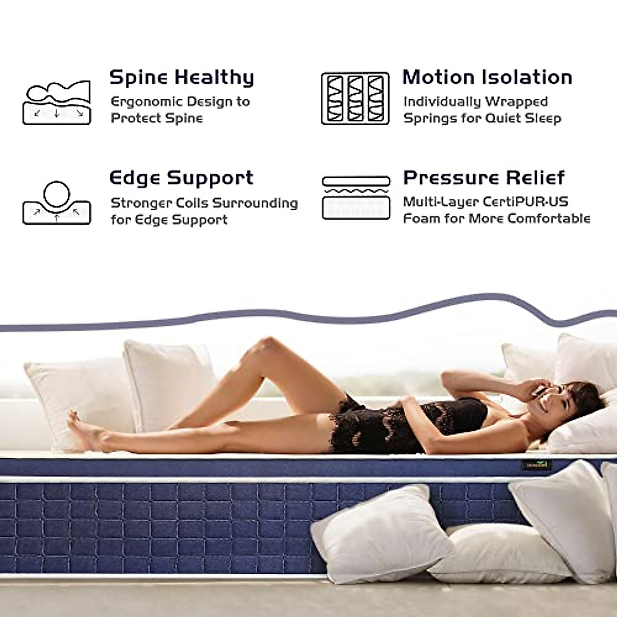 AICEHOME 10 Inch Innerspring Hybrid Mattress and Individual Pocket Springs,Queen Bed in a Box with Breathable Soft Knitted Fabric Cover for Pressure Relief