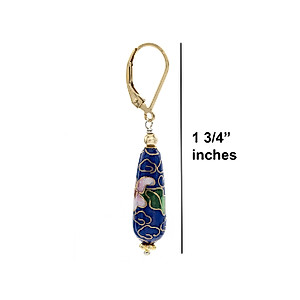 LTC Designs Dainty Small Blue Cloisonné Enameled Floral Teardrop Earrings made with 14k Gold-filled Leverbacks for Women, Teens, Young Adult Casual Everyday Earrings
