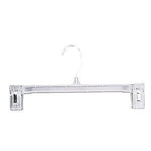 NAHANCO 6012 Plastic Skirt/Pant Hanger with Pinch Grips, Metal Swivel Hook, 12", Clear (Pack of 200)