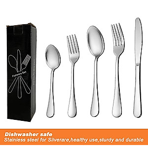CIYOUTTO Silverware Set Flatware set ,20-Piece Service for 4,Kitchen Eating Utensils Set Stainless Steel Tableware Cutlery, Includes Dinner Knife/Fork/Spoon/Teaspoon/Salad Fork (Silver)
