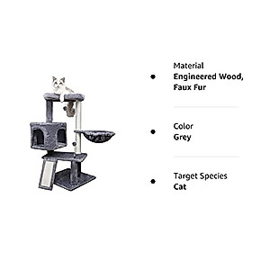 WIKI Newest 36.6 Cat Tree with Cat Condo and Hanging Hammock,Grey