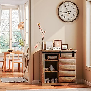 Wonder Comfort Sideboard Buffet Cabinet,Kitchen Storage Console Table with Sliding Barn Door for Living, Dining Room, Bedroom, Entryway, Rustic Brown