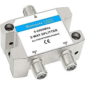 Tolmnnts 2 Way Coaxial Cable Splitter 2.5GHZ 5-2500MHz, RG6 Compatible, Nickel Plated, Cable Splitter Work with CATV, Satellite TV,Antenna System and MoCA Configurations (2 Way)