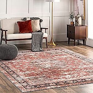 nuLOOM Emelina Traditional Persian Machine Washable Area Rug, 5x8, Red