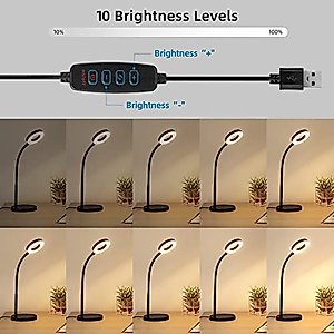 KAWOTI LED Desk Lamp USB Desk Light with 3 Lighting Modes Dimmable 10 Brightness Levels and Rotatable Phone Holder 360 ° Flexible Gooseneck for Bed Reading Work Study