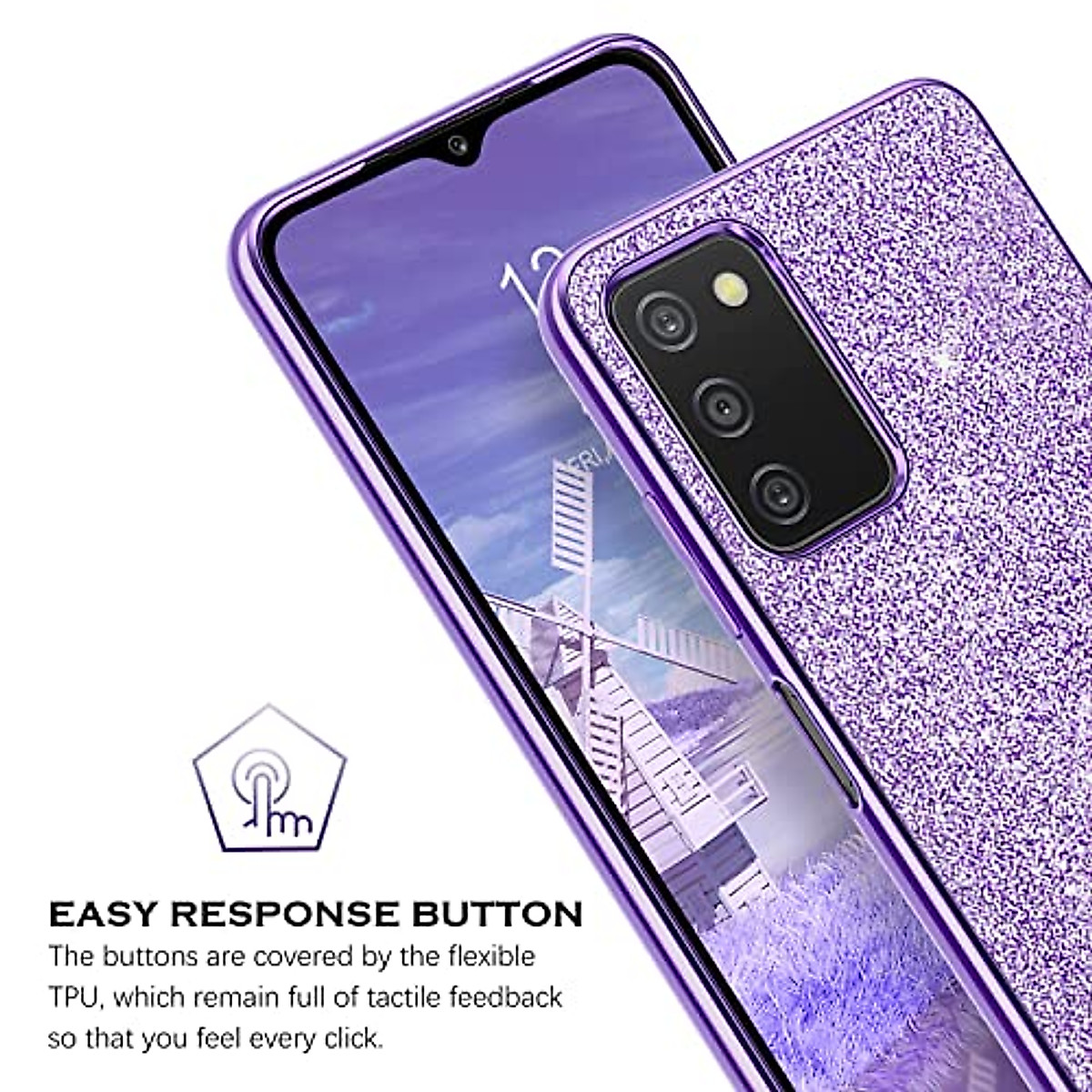 YINLAI for Samsung Galaxy A03s Case,Glitter Bling Sparkly Shiny Slim Women Girls Girly Soft TPU Silicone Hybrid Shockproof Protective Phone Cover for Samsung Galaxy A03s 6.5 inch 2021,Purple