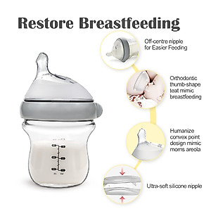 haakaa Gen.3 Natural Glass Baby Bottle Set 4oz & 6oz - Wide Neck Anti-Colic Slow Varibale Flow Nipple, 0M+ 3M+ 6M+ Breastfed Babies