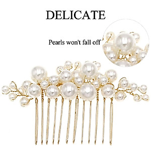Sppry Wedding Pearl Hair Combs Set of 5 PCS - Elegant Hair Accessories for Bridal Women (Gold)