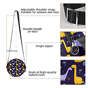Dinosaurs Pattern Crossbody Bag for Women Teen Girls Round Canvas Shoulder Bag Purse Tote Handbag Bag