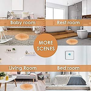 Molain Area Rug Decor Fluffy Soft Small Cushion Backing Carpet Fuzzy Faux Fur Pad Aesthetic Nail Art Table Locker Desk Mat Floor Modern Bedroom Apartment Living Room Girls Accessories (Round Khaki)