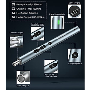 Housolution Mini Electric Screwdriver, 62 In 1 Magnetic Screwdriver with 48PCs Bits Small Cordless Electric Screwdriver Kit With Led Light, Handy Repair Tool for Phone Watch Camera Laptop, Gray