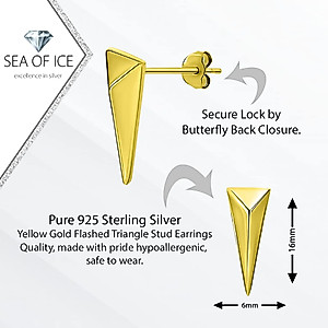Triangle Earrings Gold Flashed Sterling Silver Polish Finished Water Drop Dangle, Mini Bar, Infinity Minimalist Studs Earrings for Women - Elegant Sterling Silver Earrings for Women – Nickel-Free