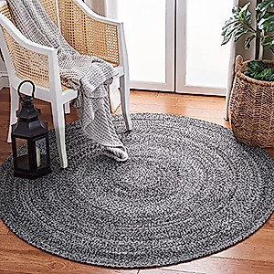 SAFAVIEH Braided Collection 7' Round Grey/Charcoal BRD800F Handmade Country Cottage Reversible Entryway Foyer Living Room Bedroom Kitchen Area Rug