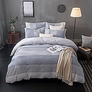 Amazon Brand – Pinzon Cotton Duvet Cover Set,100% Cotton Yarn Dyed Textured Stripe Duvet Cover Set,3 Pieces Textured Stripe Bedding Set - Grey Queen