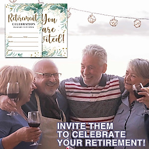 Disfuco Retirement Party Invitations, Eucalyptus Floral Retirement Invitation Cards For Men, Women, Nurse, Teacher, Doctor, Retirement Party Decorations - 20 Invitation With 20 Envelopes (G03)