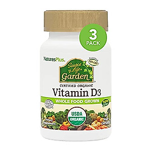 NaturesPlus Source of Life Garden Vitamin D3-60 Vegan Capsules, Pack of 3 - Immune System Support - Certified Organic, Non-GMO, Gluten Free - 90 Total Servings